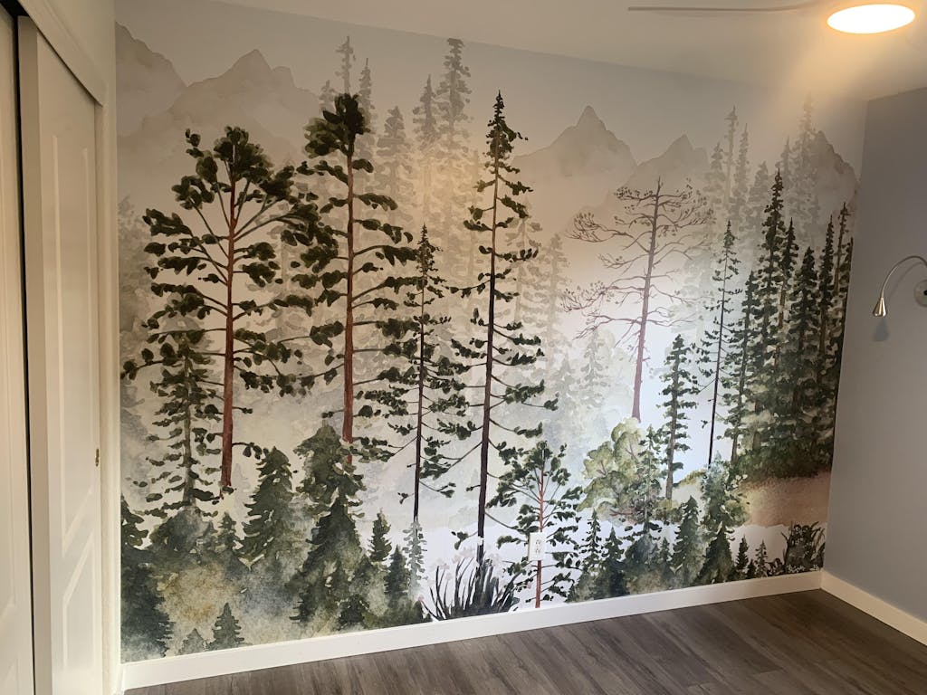 Foggy Pine Tree Forest Mural – Koko Art Shop