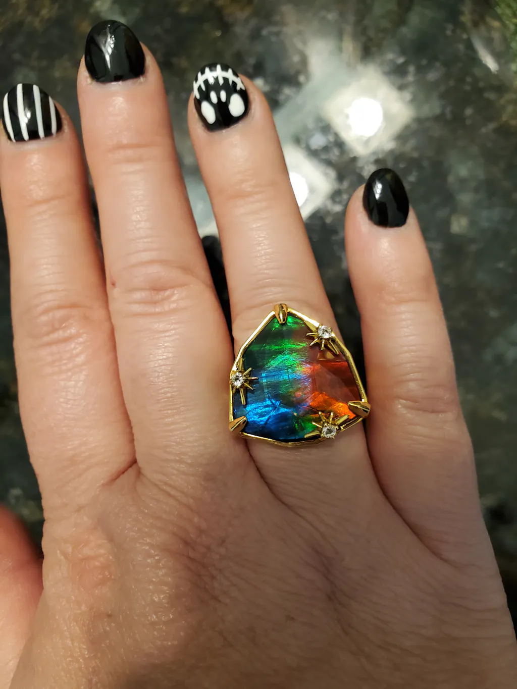Starlight Trillion Ammolite Ring with White Topaz in 18k Gold Vermeil ...