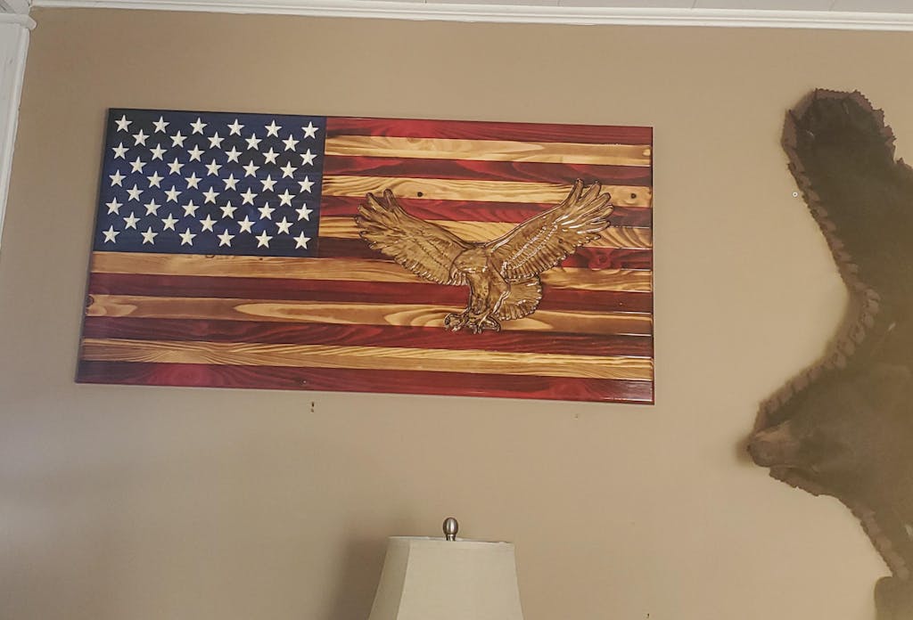 3D Bald Eagle Rustic American Flag – Hand-Carved Knotty Pine | KPCC ...