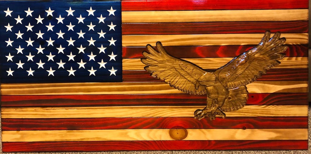 3D Bald Eagle Rustic American Flag – Hand-Carved Knotty Pine | KPCC ...