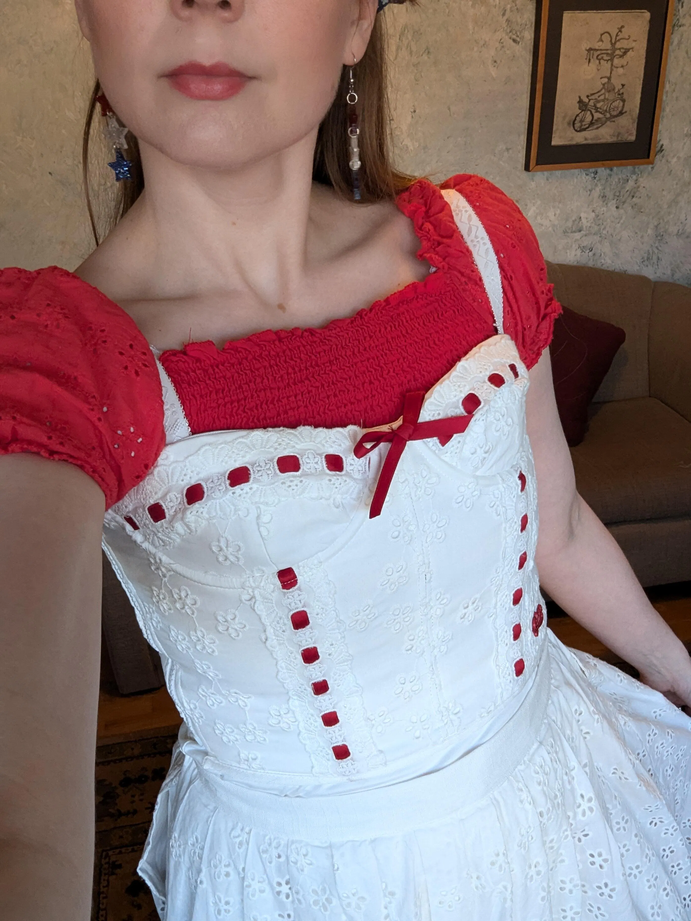 Classic Replica Women's Red and White Lace Corset Top with Herringbone ...