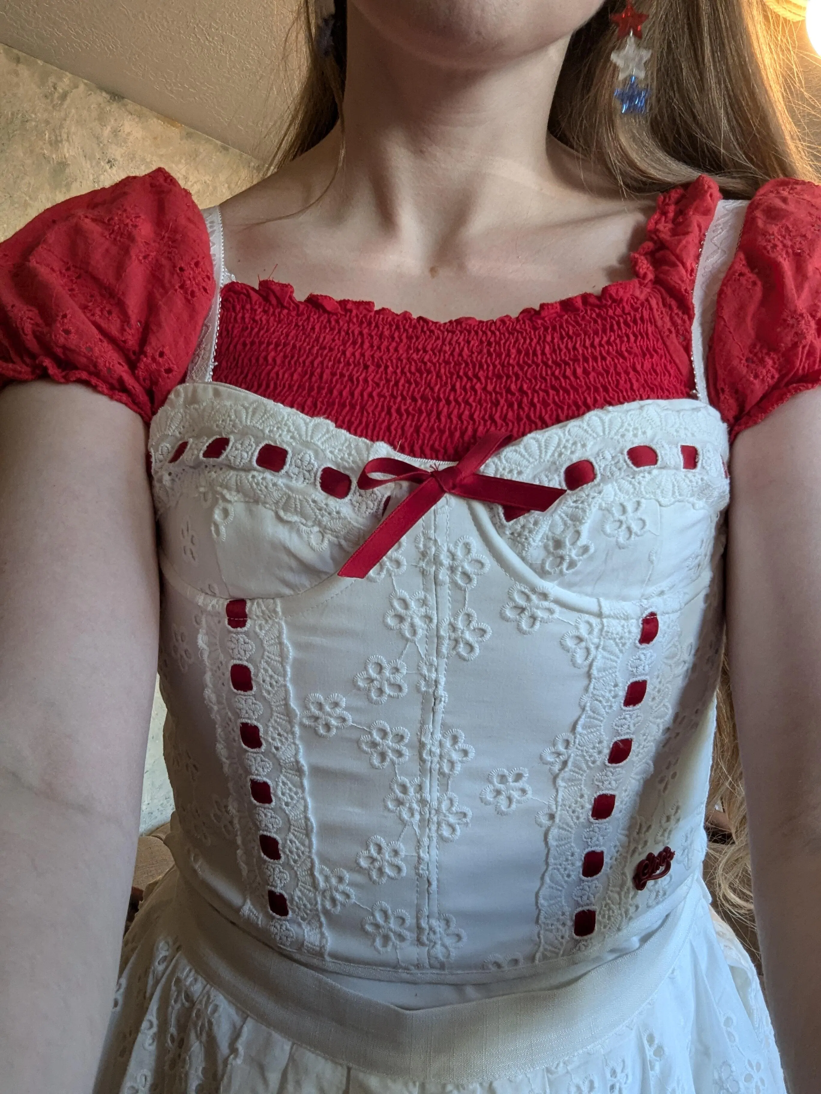 Classic Replica Women's Red and White Lace Corset Top with Herringbone ...