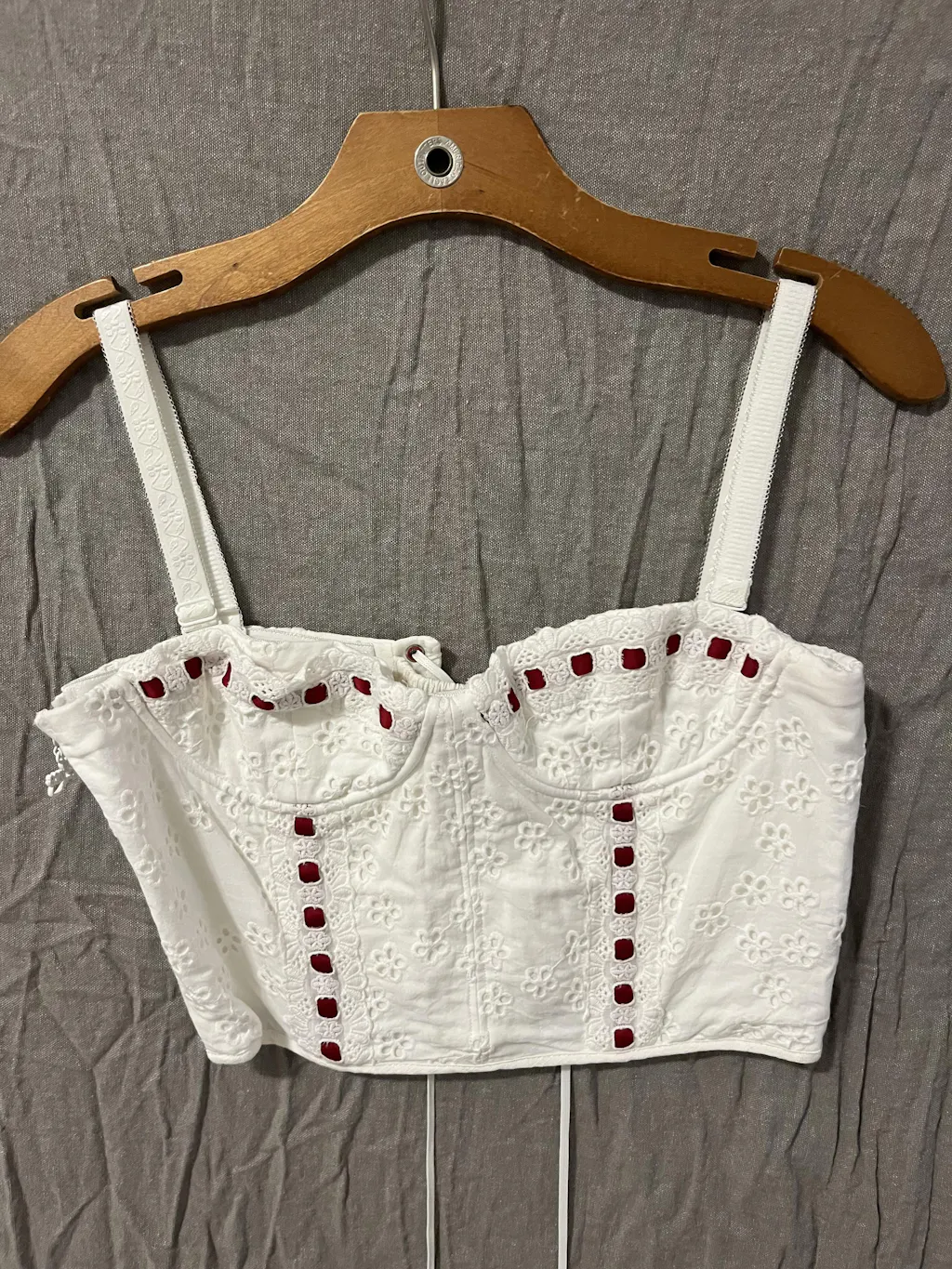 Classic Replica Women's Red and White Lace Corset Top with Herringbone ...
