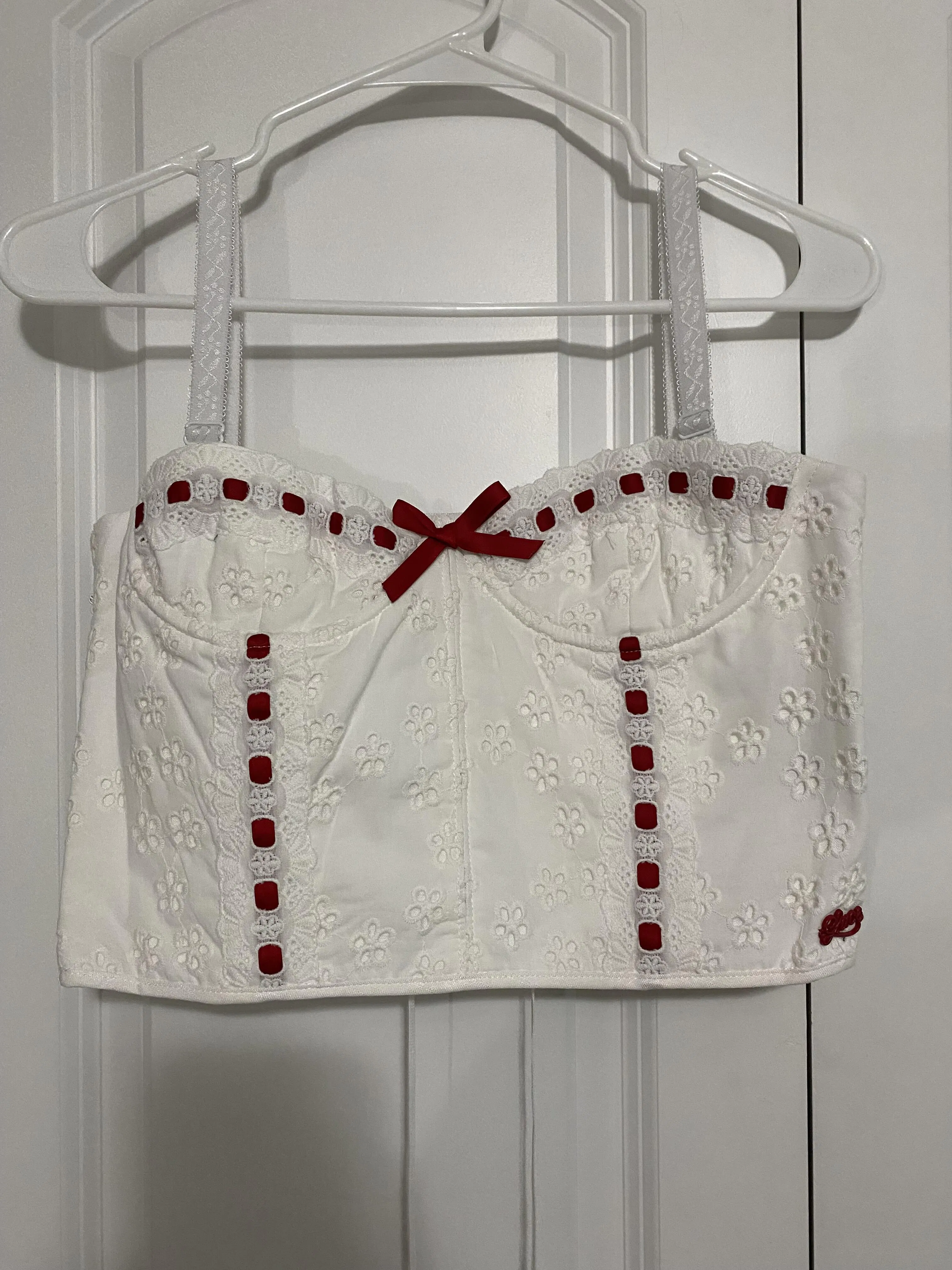 Classic Replica Women's Red and White Lace Corset Top with Herringbone ...