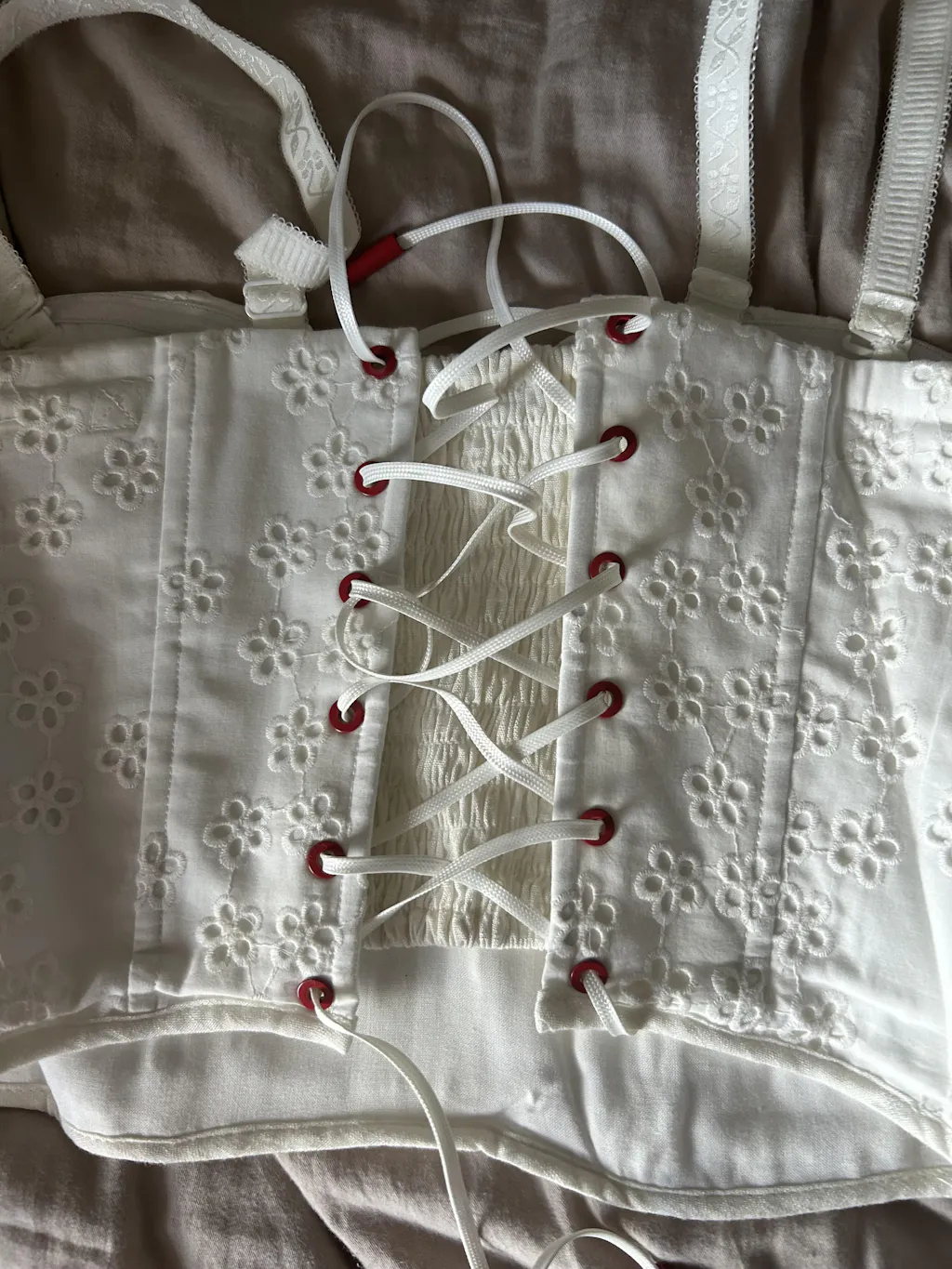 Classic Replica Women's Red and White Lace Corset Top with Herringbone ...