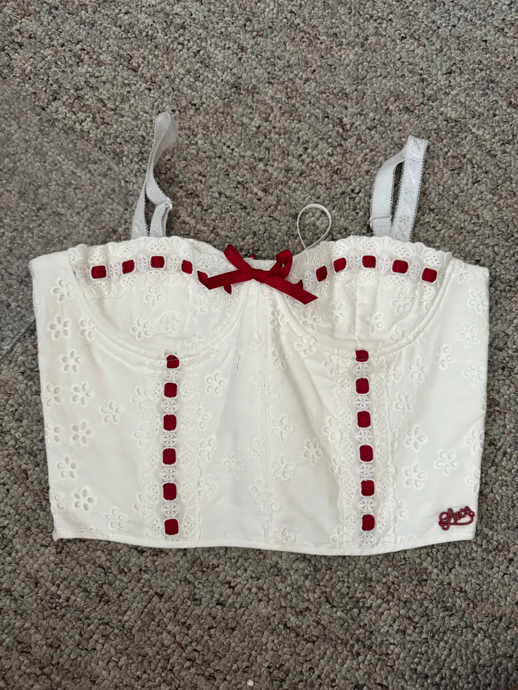 Classic Replica Women's Red and White Lace Corset Top with Herringbone ...