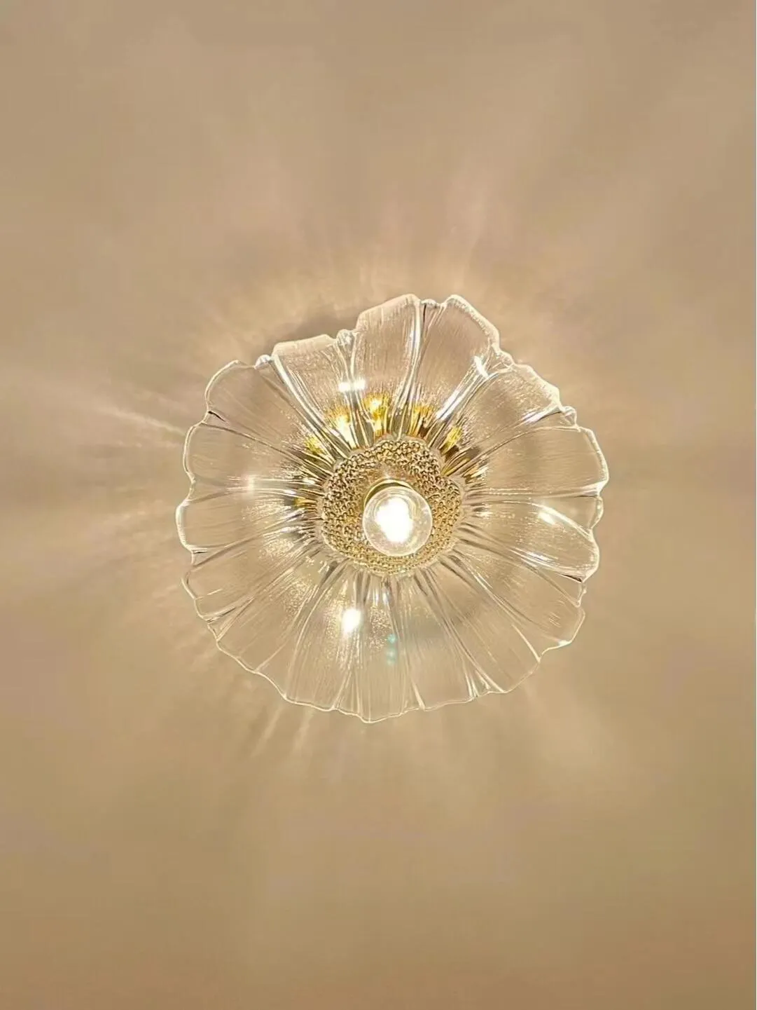 Art Deco Flower Glass Flush Mount Ceiling Light Clear/Green｜Las Sola