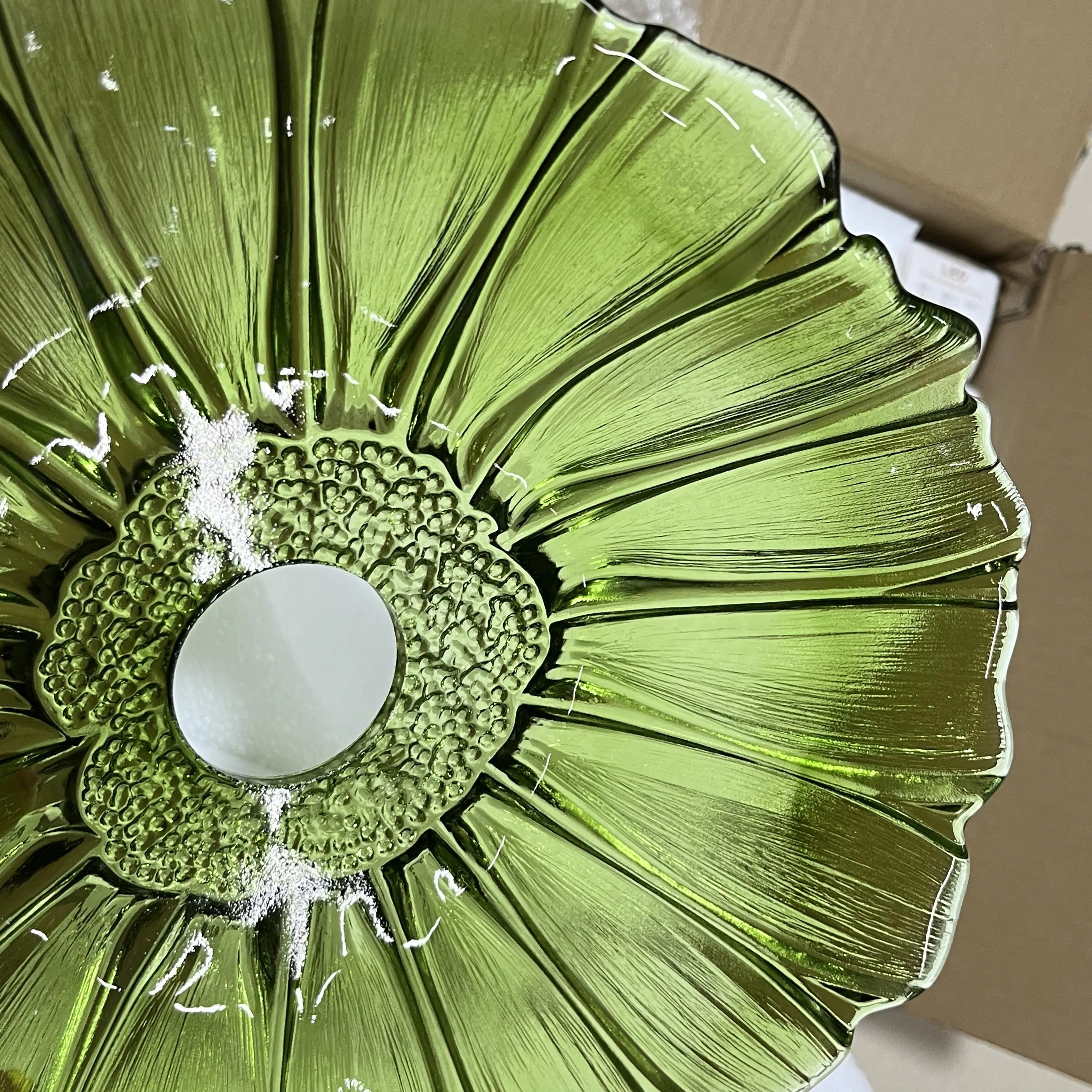 Art Deco Flower Glass Flush Mount Ceiling Light Clear/Green｜Las Sola