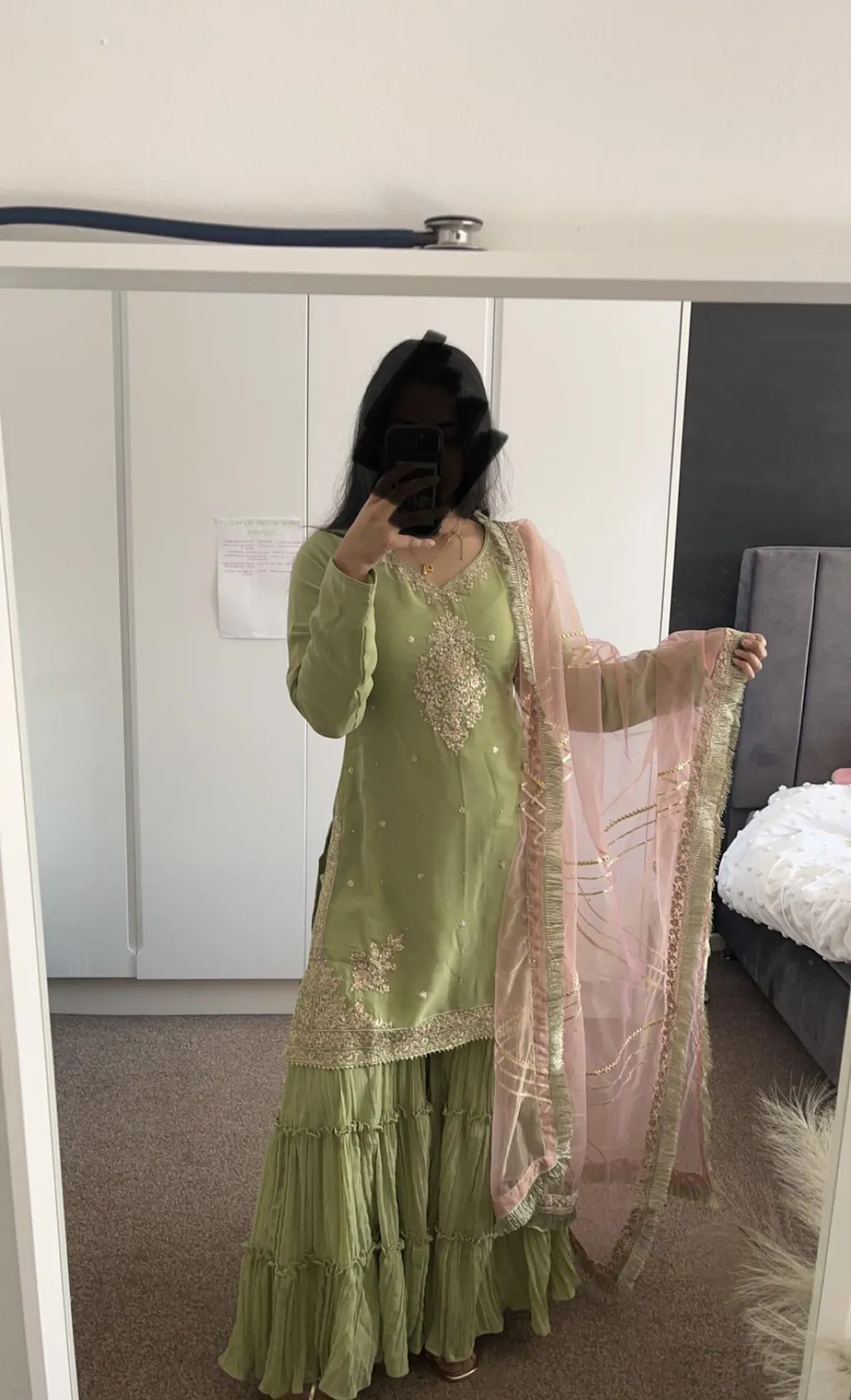 Light Green Embroidered Sharara Suit | Lashkaraa