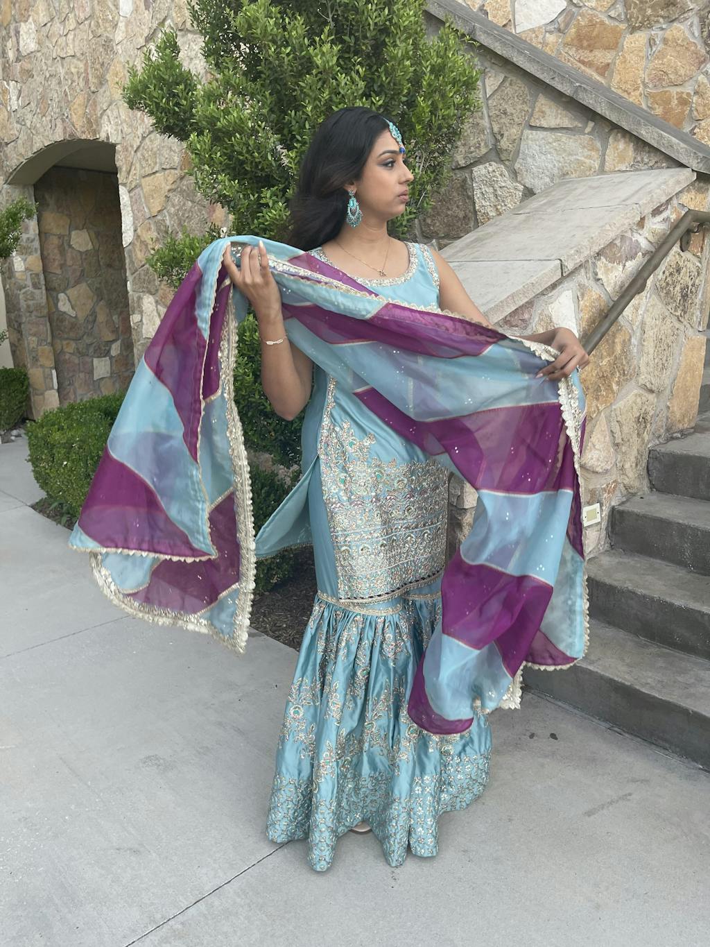 Light Blue Embroidered Gharara Suit – Lashkaraa