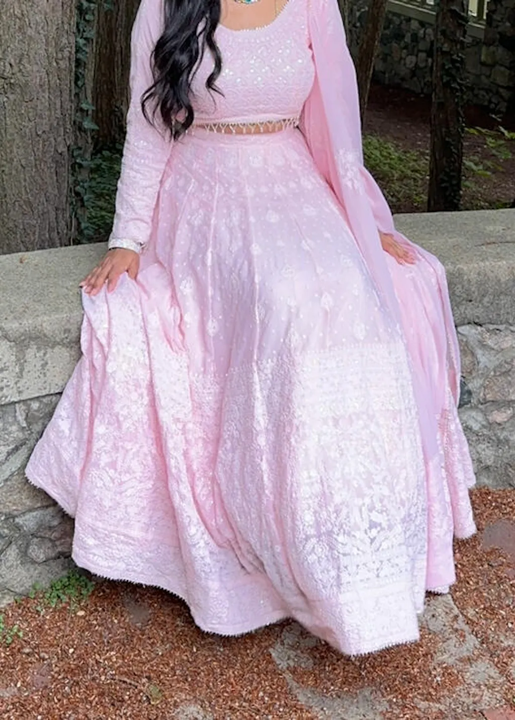 Blush Pink Thread Embroidered Lehenga | Lashkaraa
