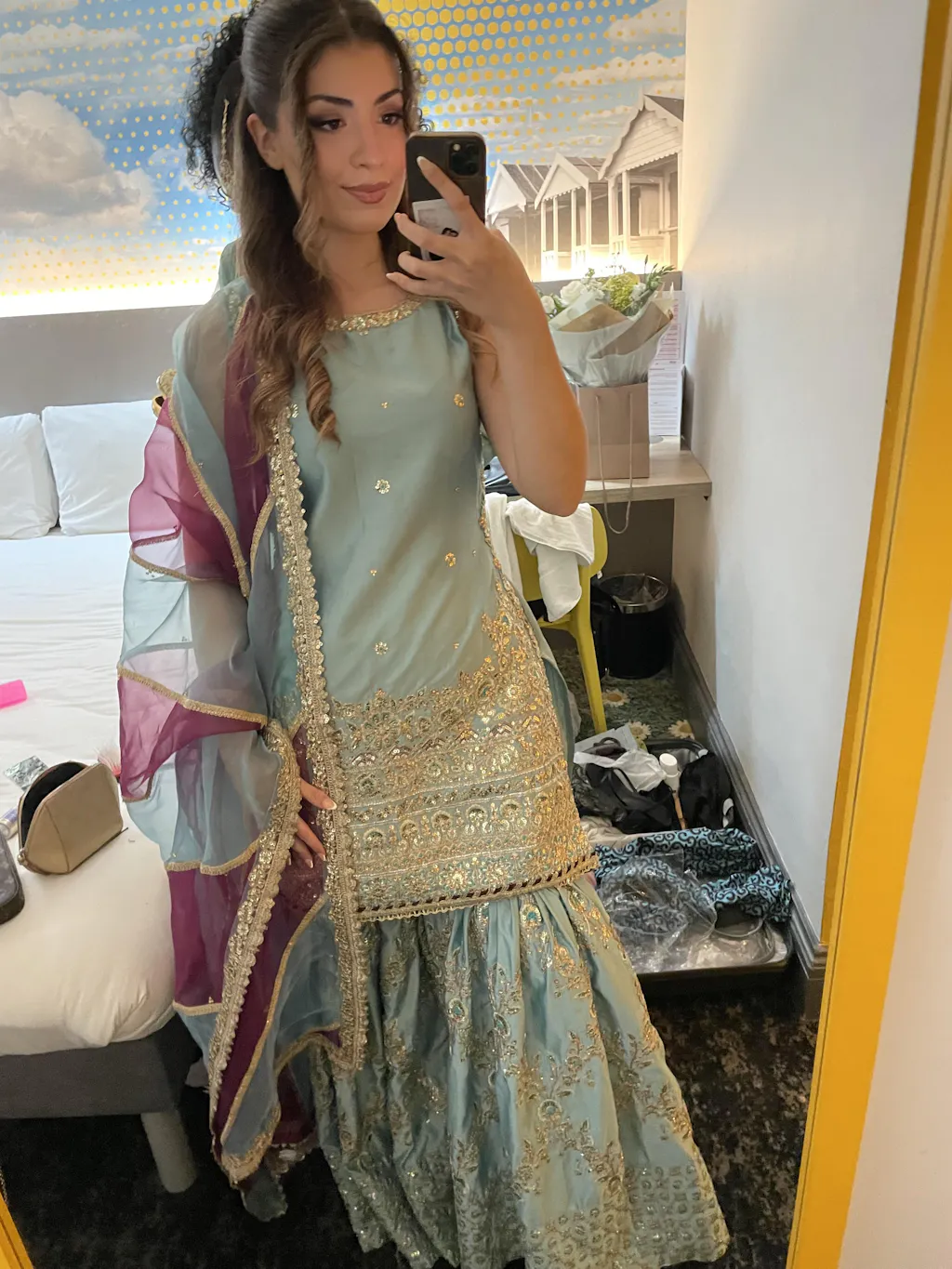 Light Blue Embroidered Gharara Suit – Lashkaraa