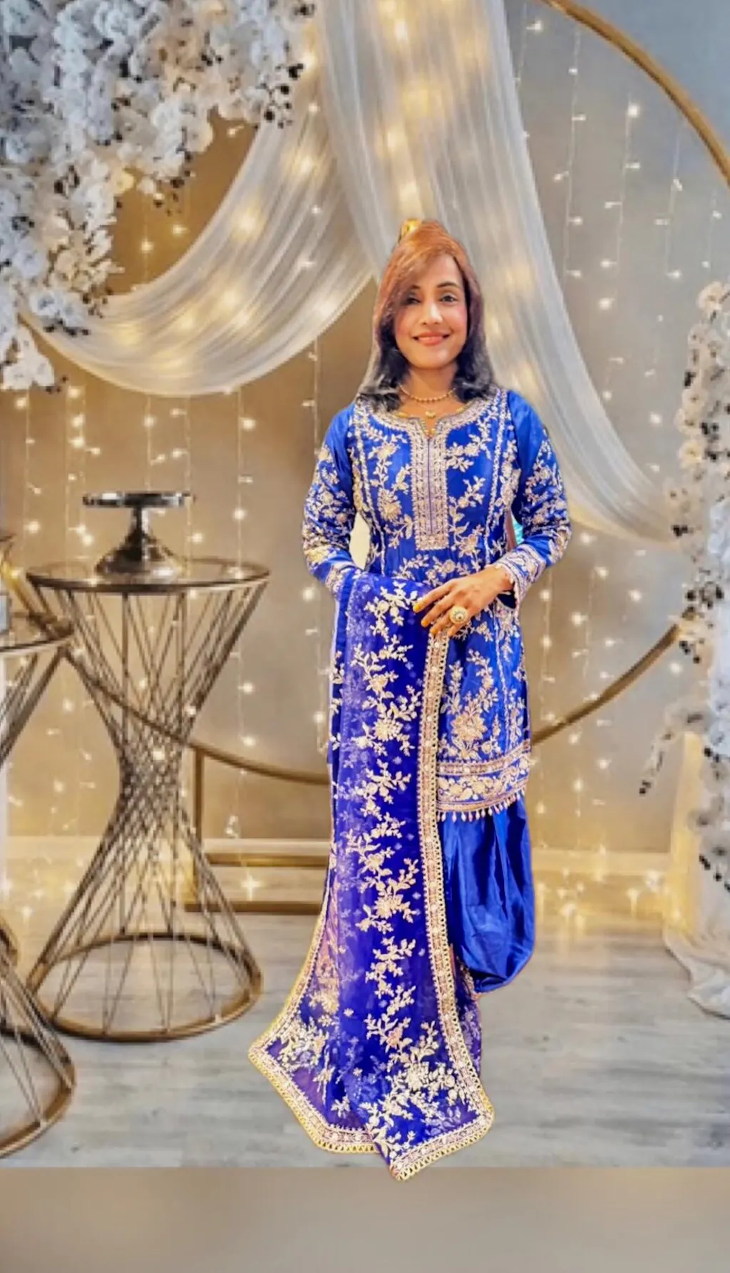 Royal Blue Embroidered Satin Punjabi Suit – Lashkaraa