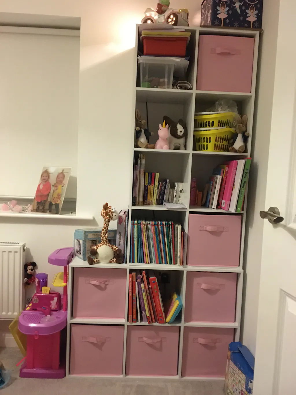 8 Cube Storage Unit in White & 4 Black Handled Box Drawers - Laura James