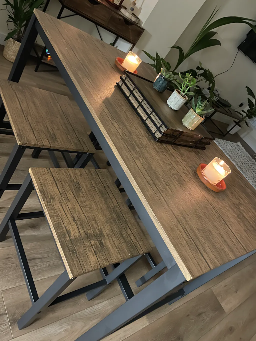 Sheffield dining table set – 6 seater – 2 benches – 2 stools - Laura James