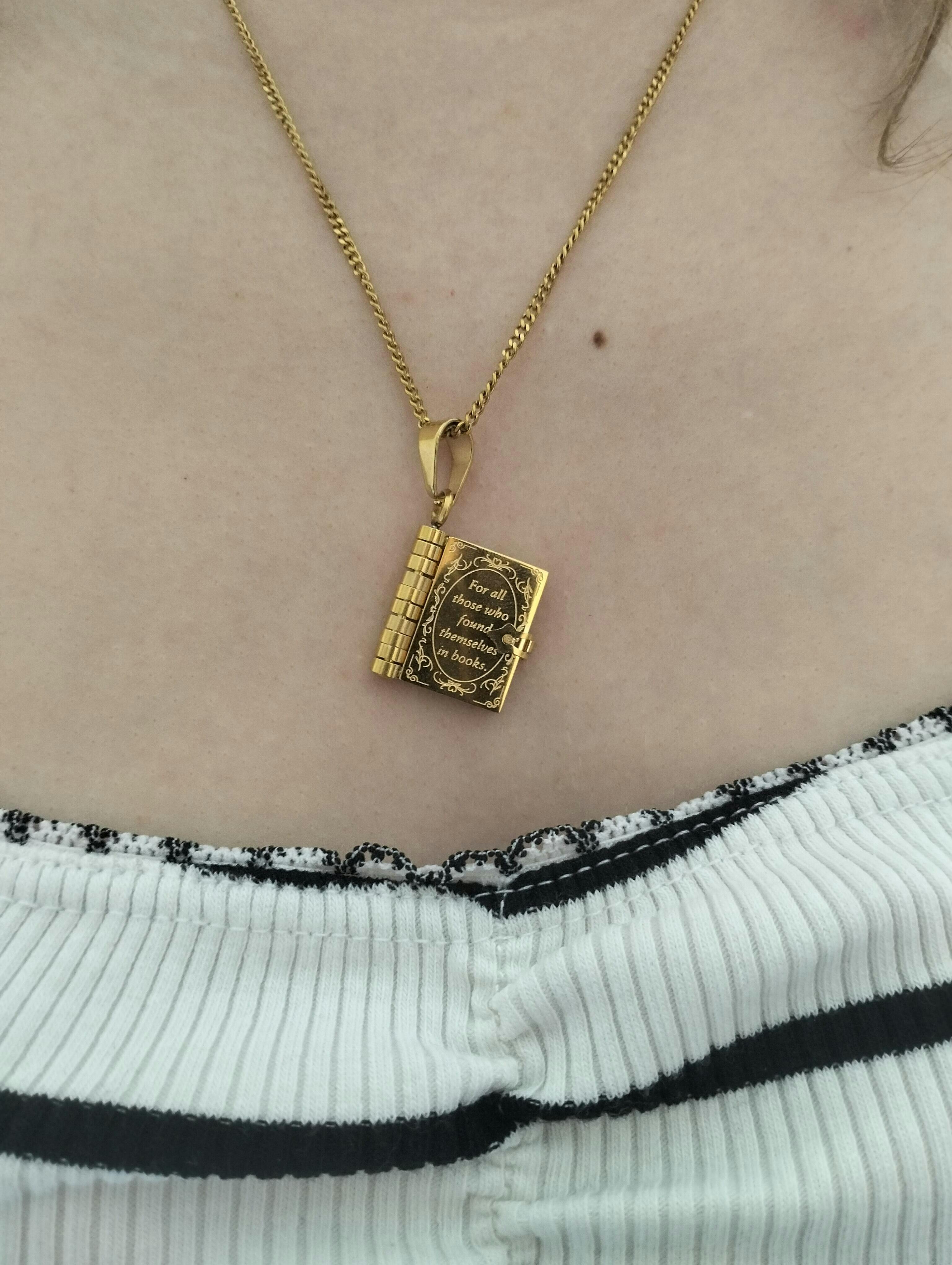 Book lovers necklace - Engraved Openable Book Chain Pendant Necklace ...
