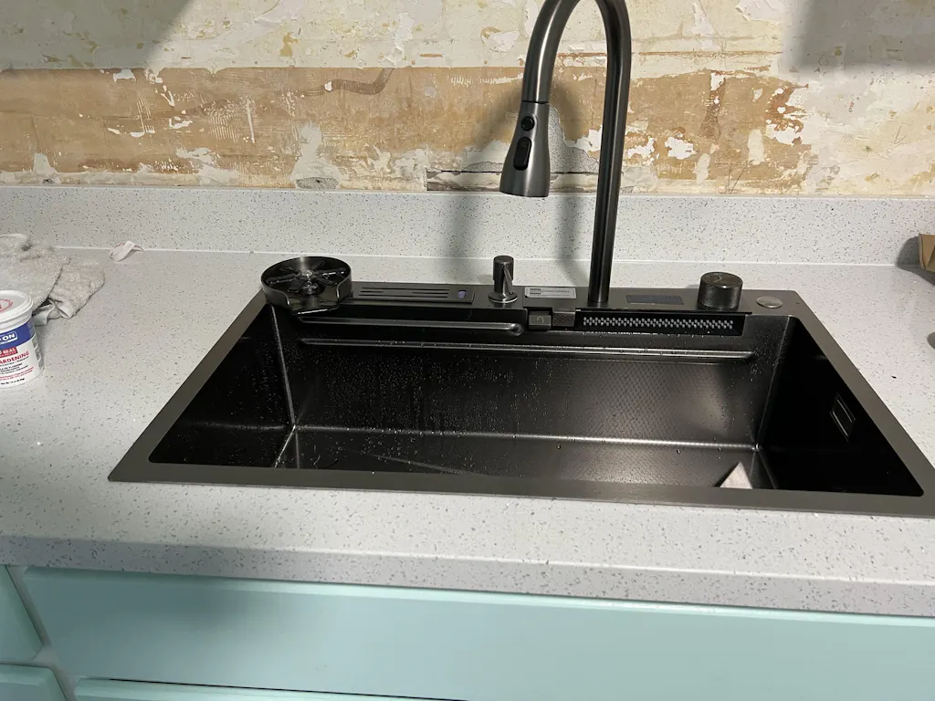 Lefton Waterfall Workstation Kitchen Sink Set With Digital Temperature ...
