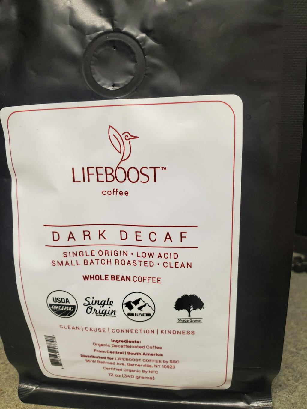 1x Decaf Coffee 12 oz Bag, Single Origin, Fair Trade | Lifeboost Coffee