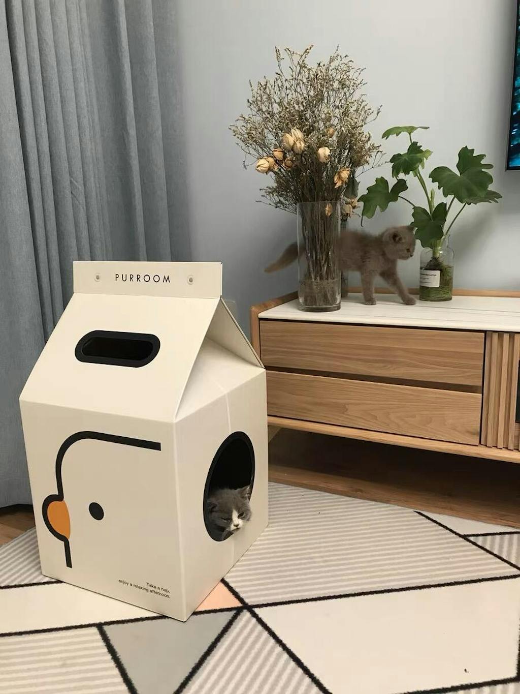 Cat Scratcher Milk Box House With Scratching Pad