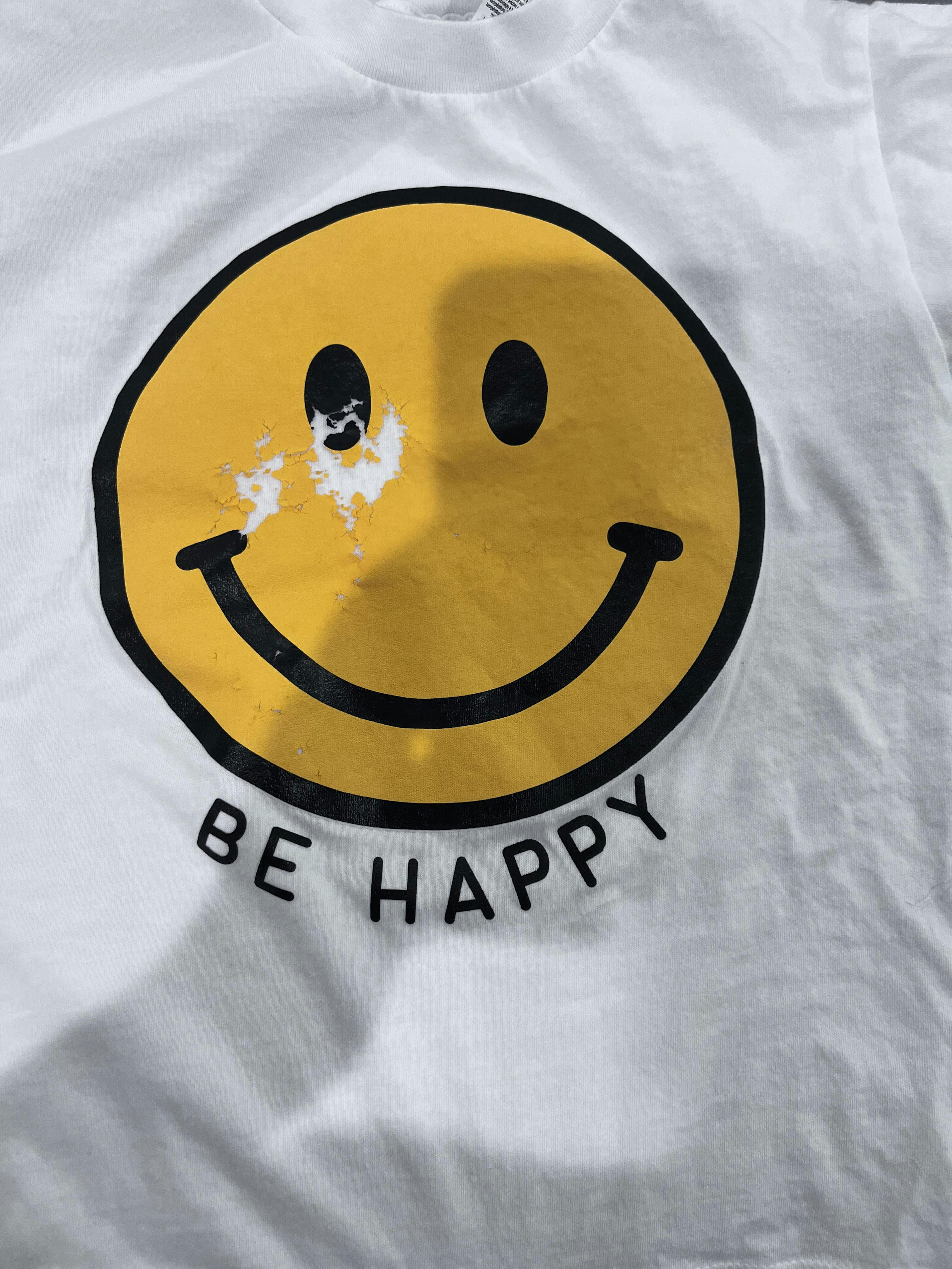 BE HAPPY - YELLOW + BLACK SMILEY FACE - Short Sleeve Child Shirt ...