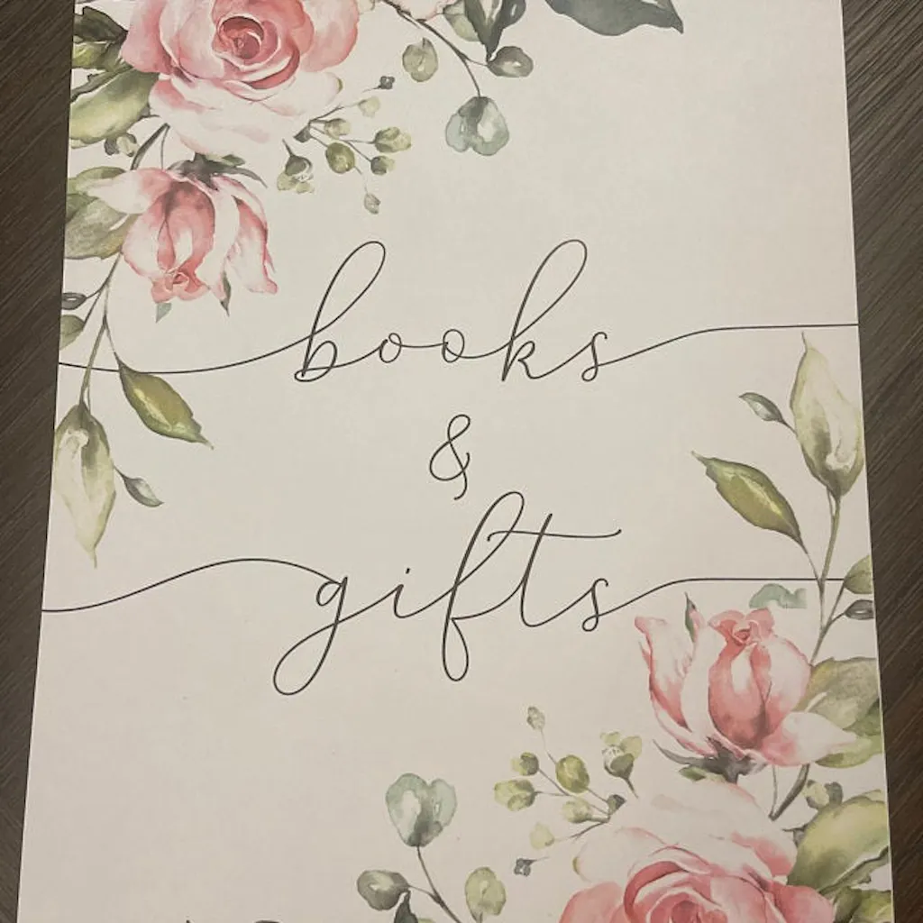 Book Baby Shower table sign for Books & Gifts floral theme printable ...