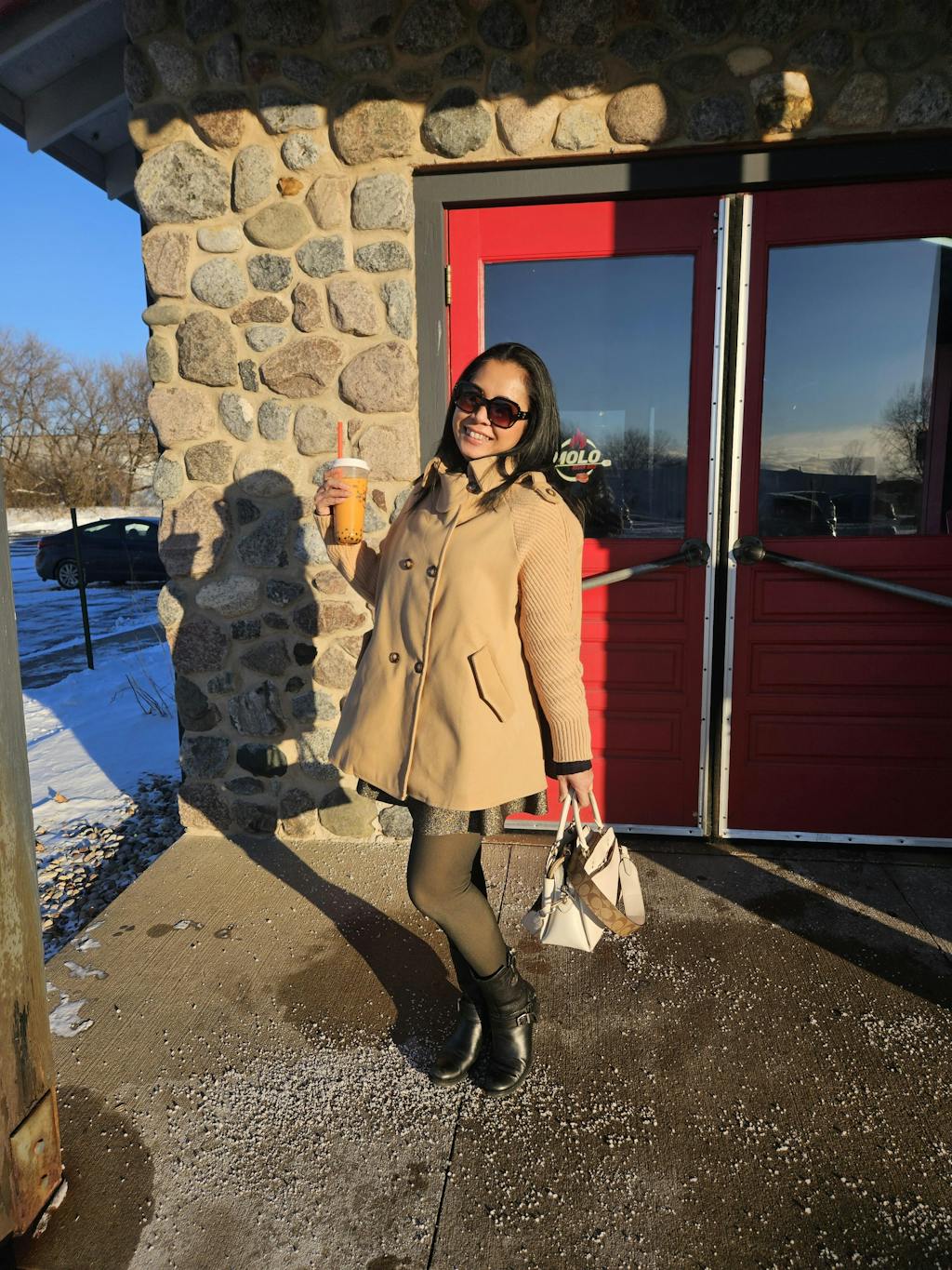 Stand Collar Epaulet Decor Knit Contrast Melton Coat – liwisi