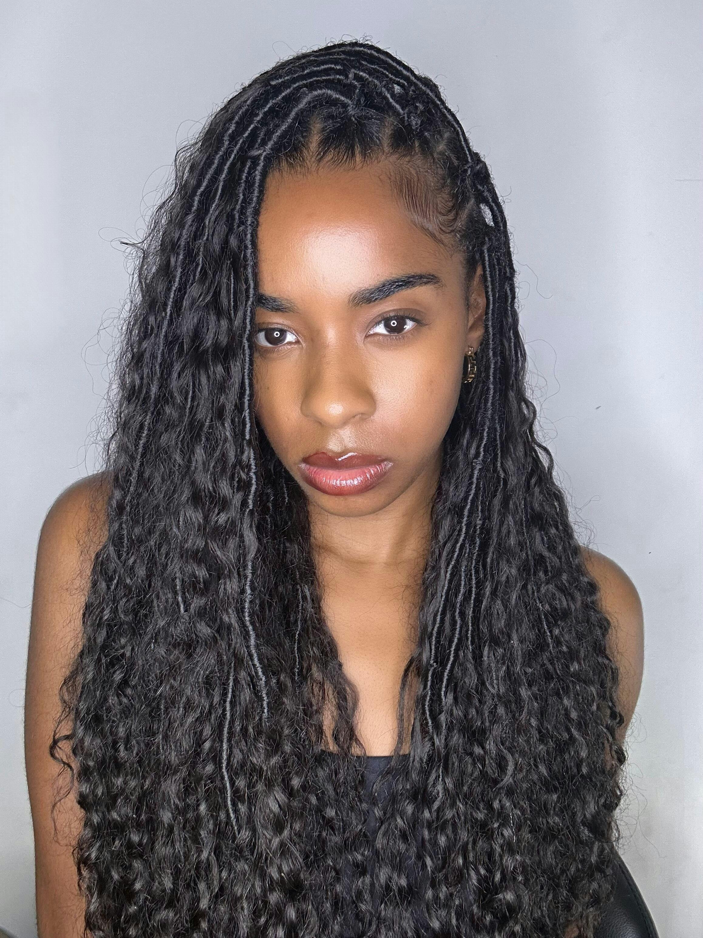 Pre-looped Crochet Boho Lock Braids With Human Hair Deep Curls Bulk Ha