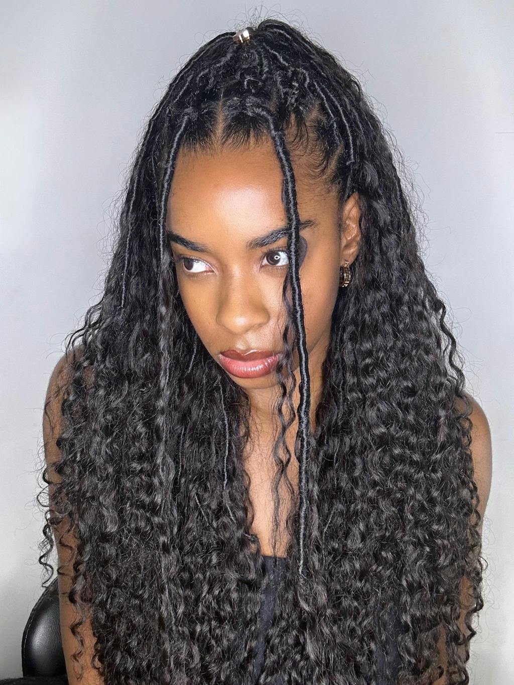 Pre-looped Crochet Boho Lock Braids With Human Hair Deep Curls Bulk Ha
