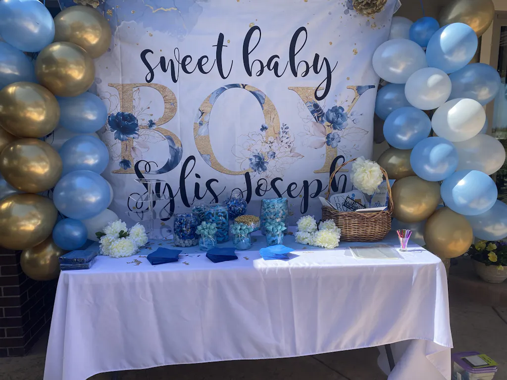 Sweet Baby Boy Blue Floral Baby Shower Backdrop - Lofaris