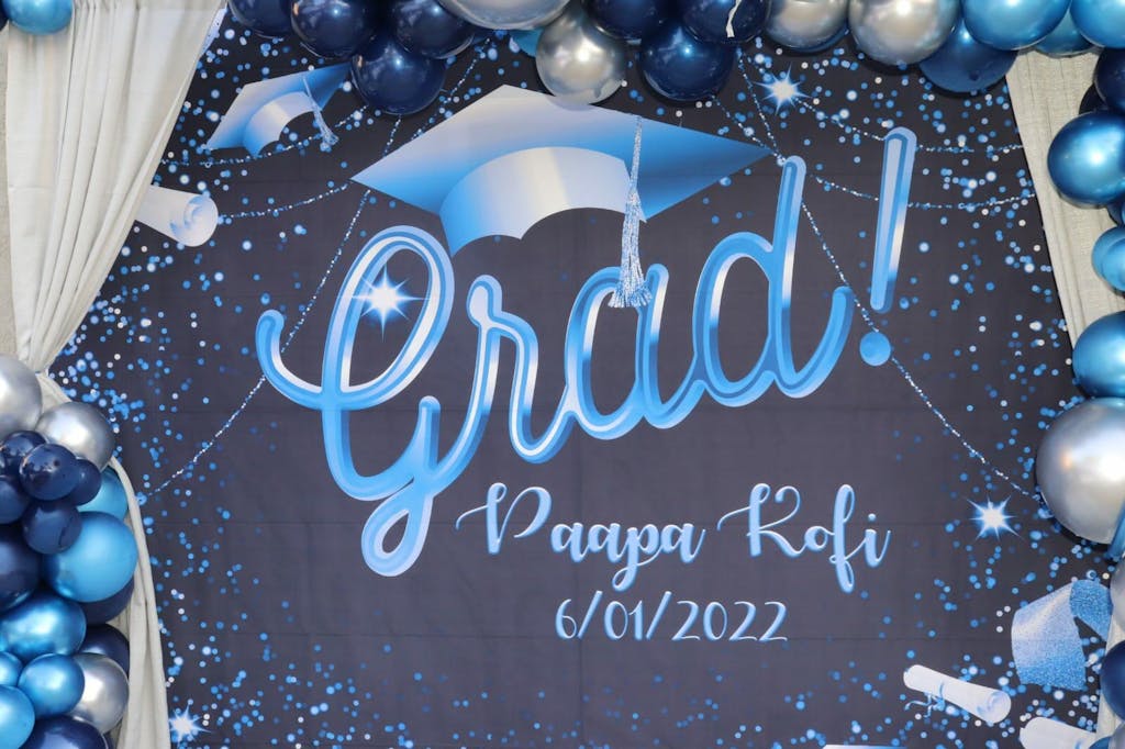 Lofaris Glitter Blue And Black Theme Happy Graduation Backdrop