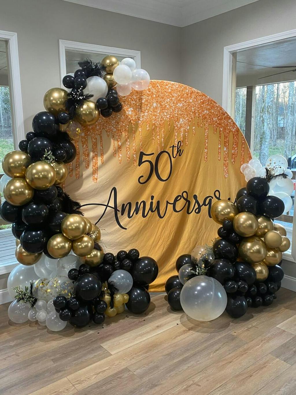 Bright Golden Glitter Round Birthday Party Backdrop - Lofaris