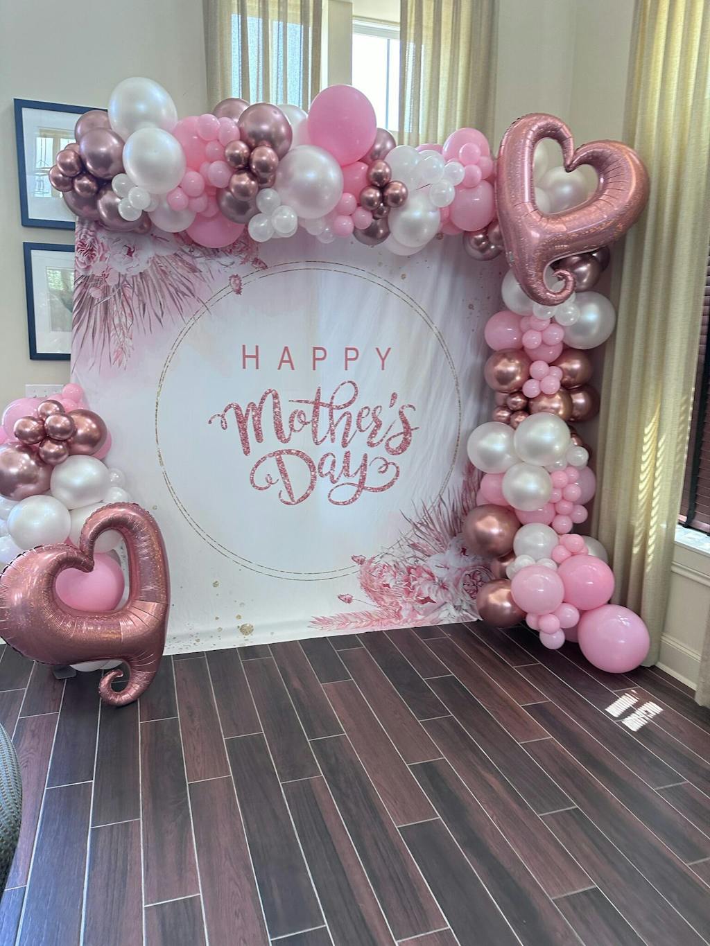 Lofaris Sweet Pink With Flowers Happy Mothers Day Backdrop