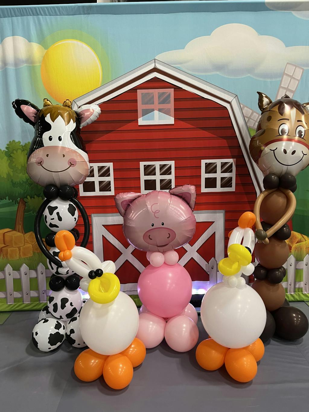 Cartoon Red Farm Animals Children Birthday Party Backdrop