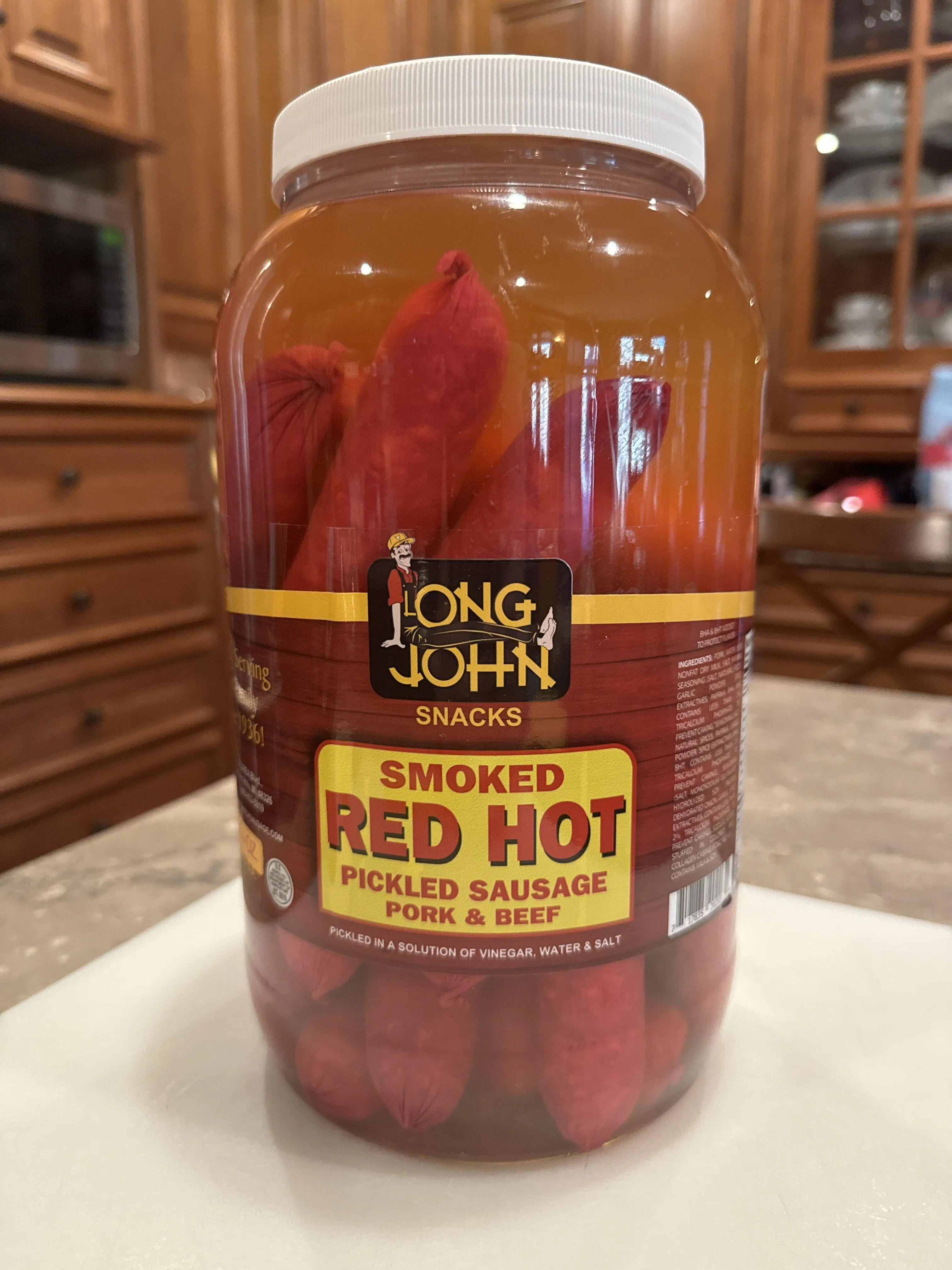 Red Hot Pickled Sausage - 64 Oz Jar – Long John Snacks