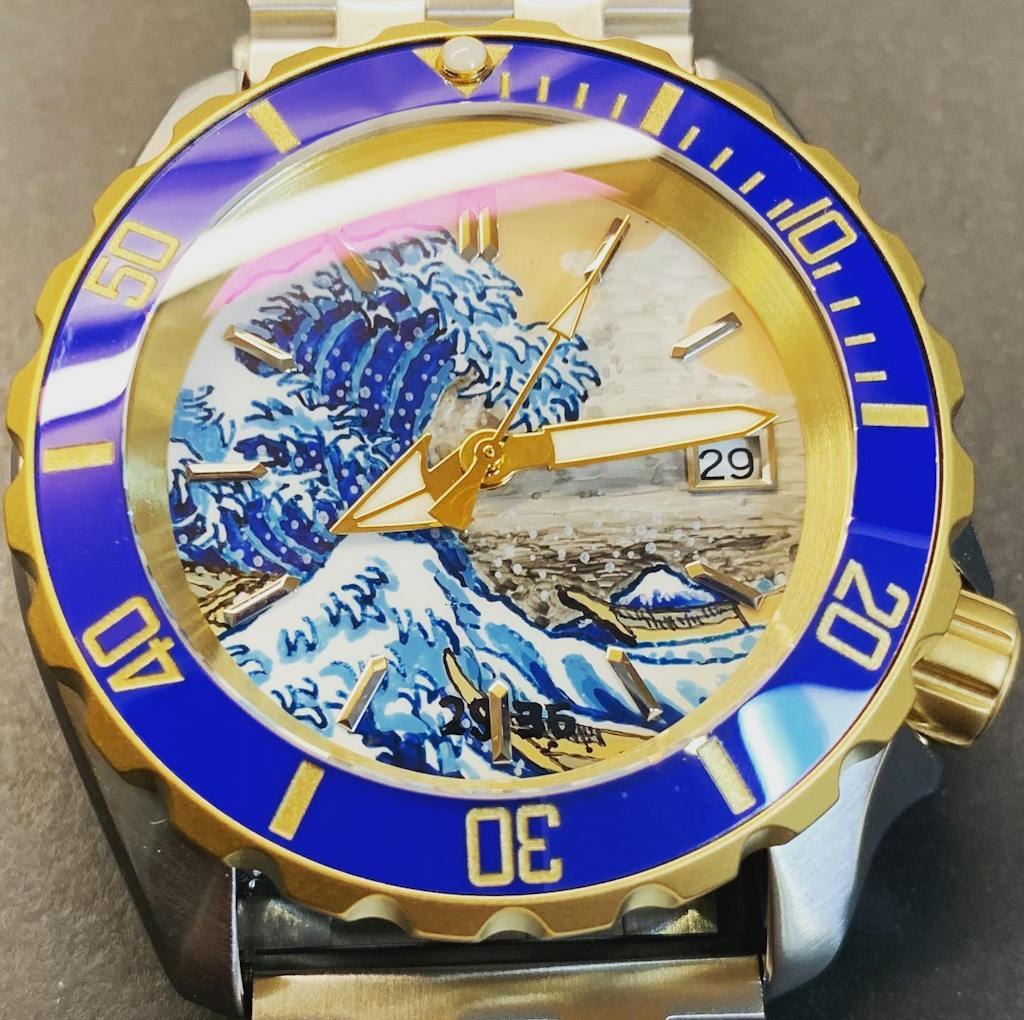Hand Painted Dial (Date) - The Great Wave off Kanagawa - Lucius Atelier