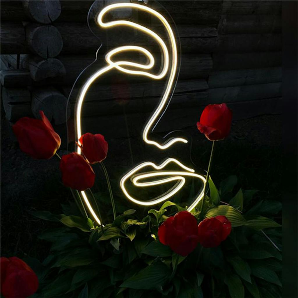 Face Neon Sign, women Face With Leaves neon sign, lashes neon sign ...