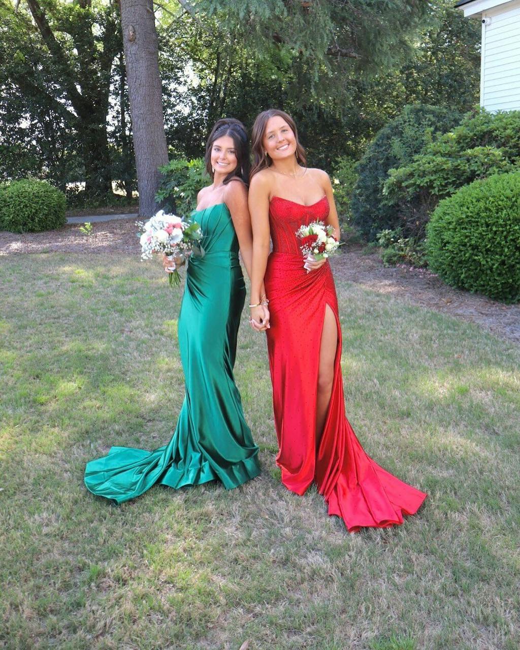 Luuvis Women Gorgeous Gold Mermaid Strapless Long Beaded Prom Dress ...