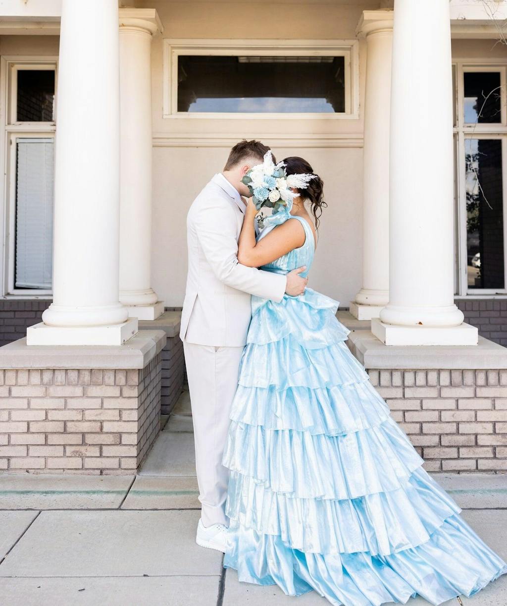 Luuvis Cute Pink Princess A Line Deep V-Neck Long Tiered Prom Dress With Split