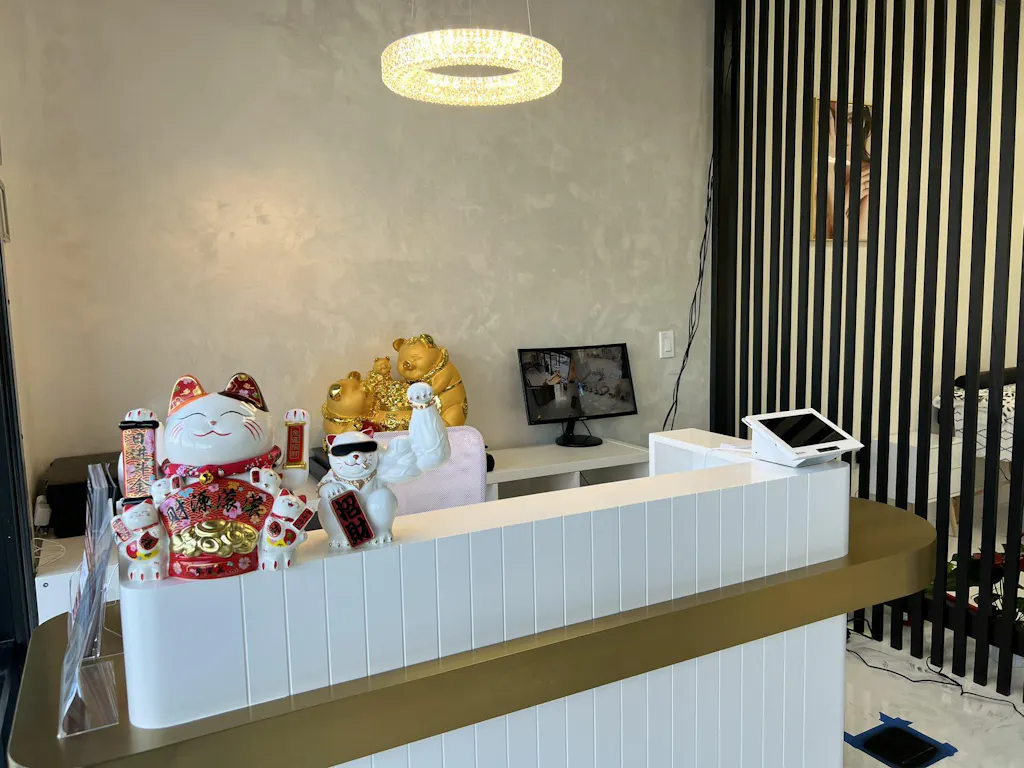 UPGRADED Macron Gold Pencil Reception Desk of High Quality - M2 Retail