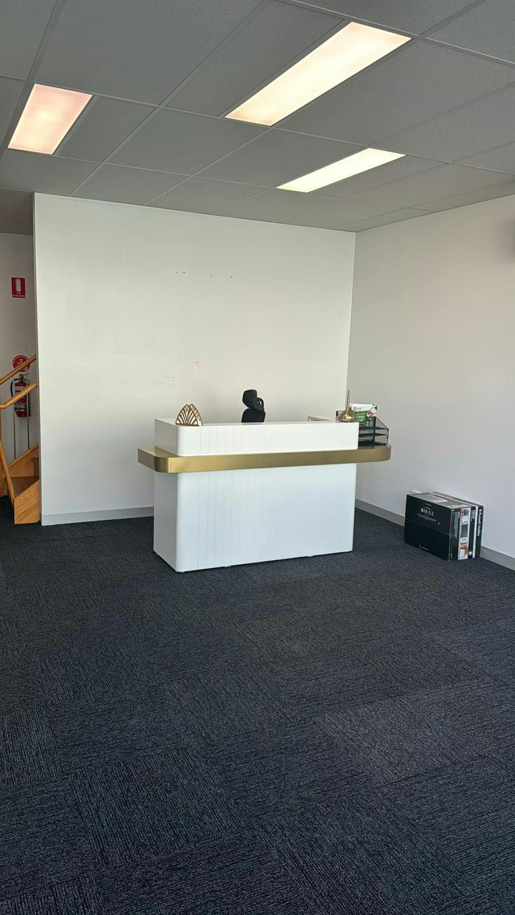 UPGRADED Macron Gold Pencil Reception Desk of High Quality - M2 Retail