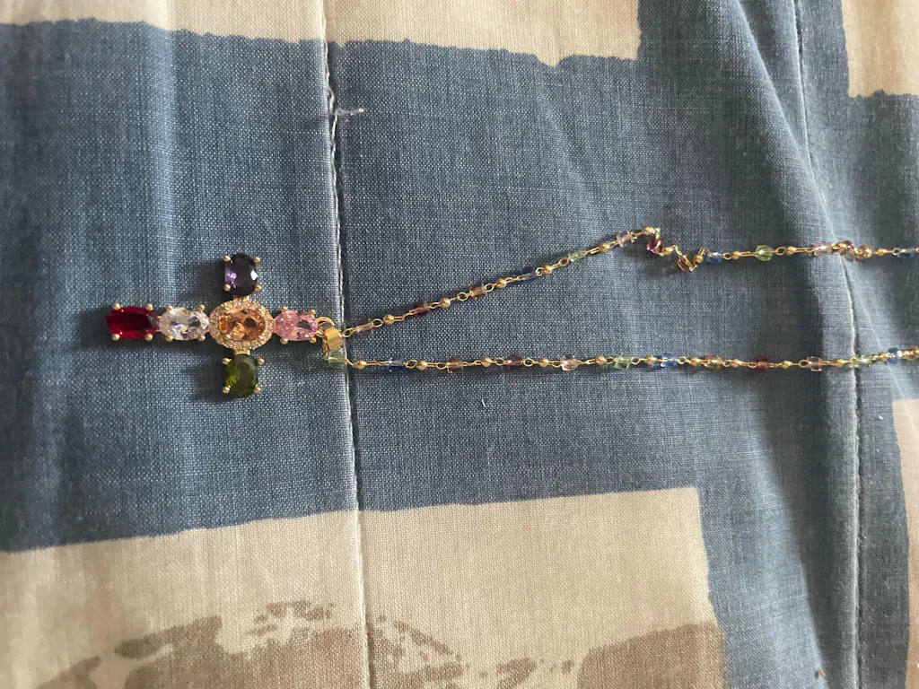 Geraldine Colorful Crystal Cross Golden Necklace – Vintage Jewelry for ...