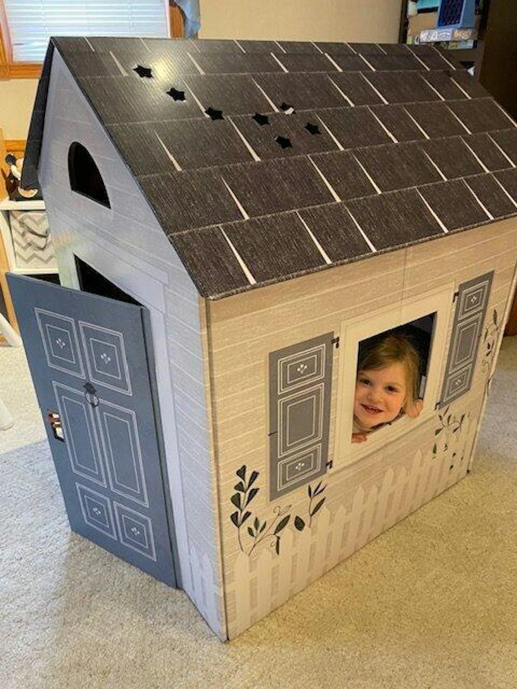 Cozy Coastal Cottage Playhouse - Gray with Blue Shutters | White Oak ...