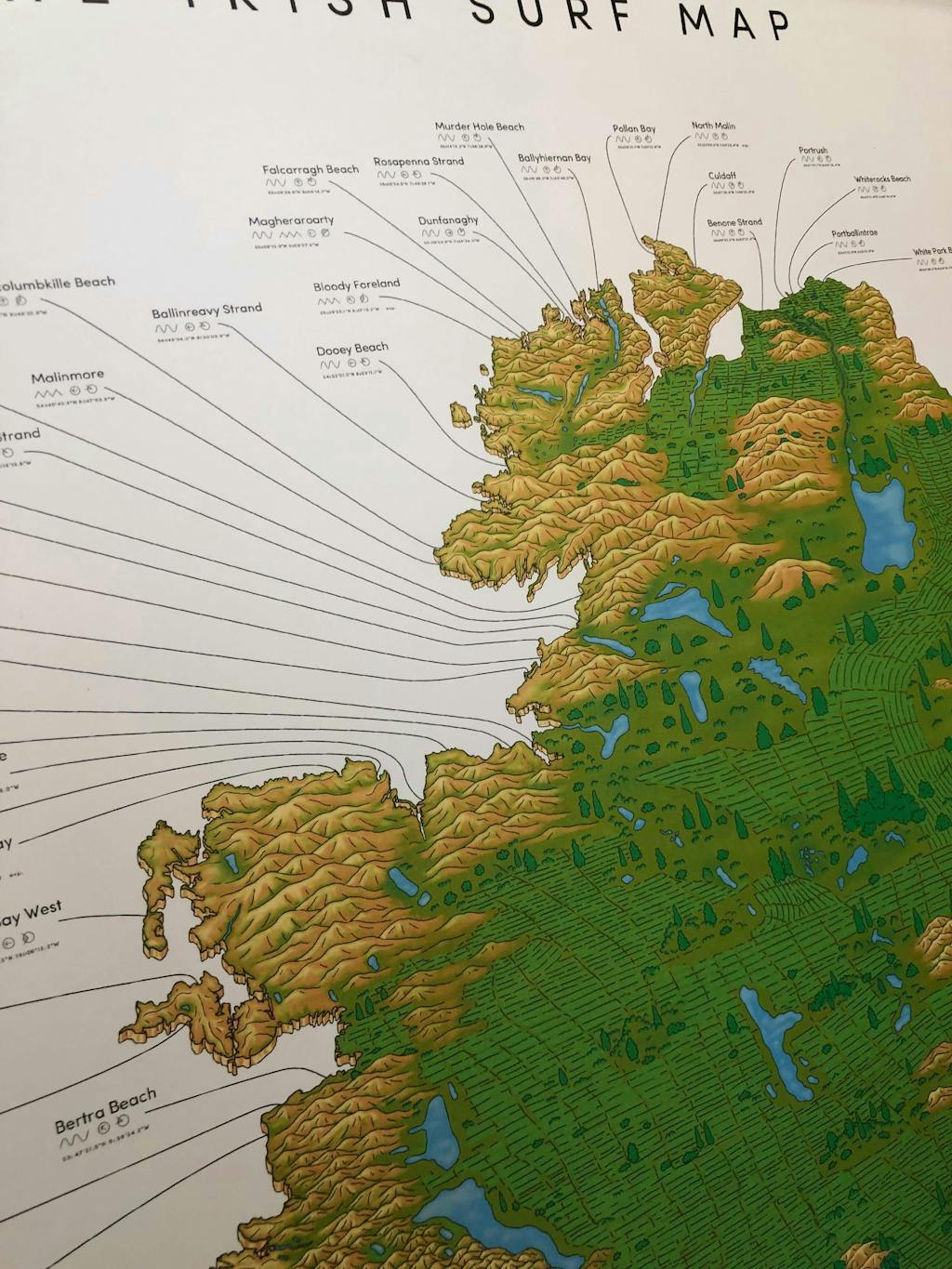 The Irish Surf Map Wall Print. 80 of Ireland's best surf spots – Malin ...