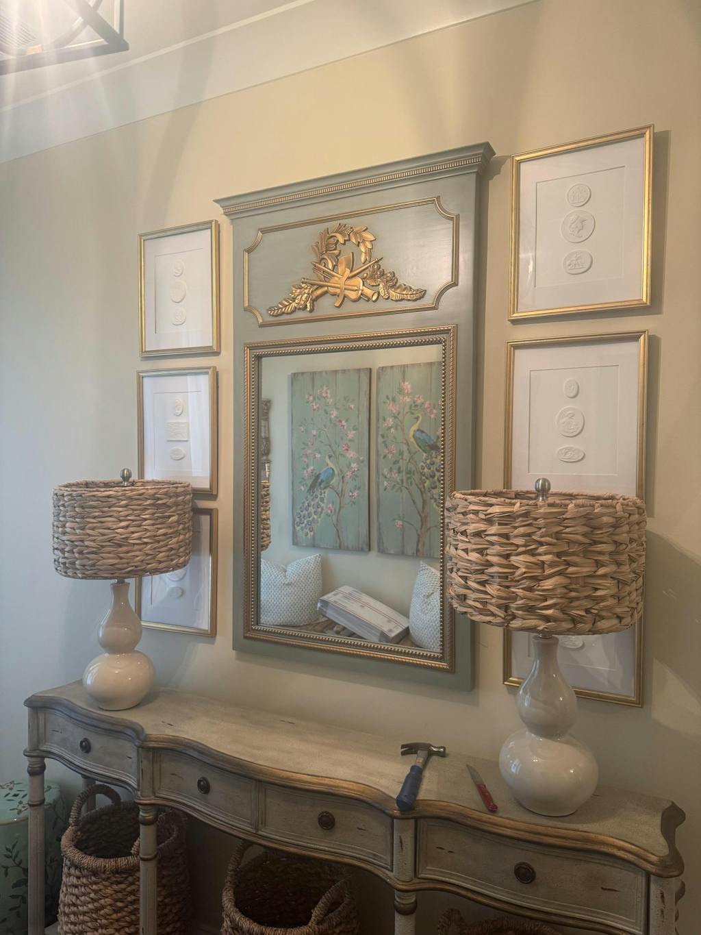 Orpheus Mirror Antiqued Blue | French Trumeau Mirror