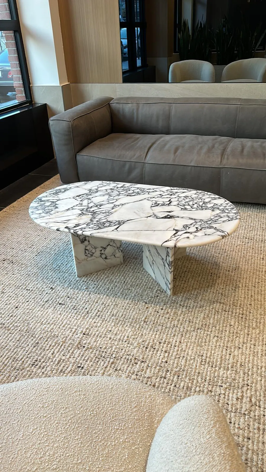 Oval Shape Cross Leg Marble Coffee Table | Marble & Home
