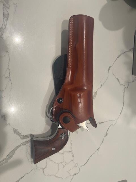 Leather OWB Paddle Holster with Retention Strap For Revolvers