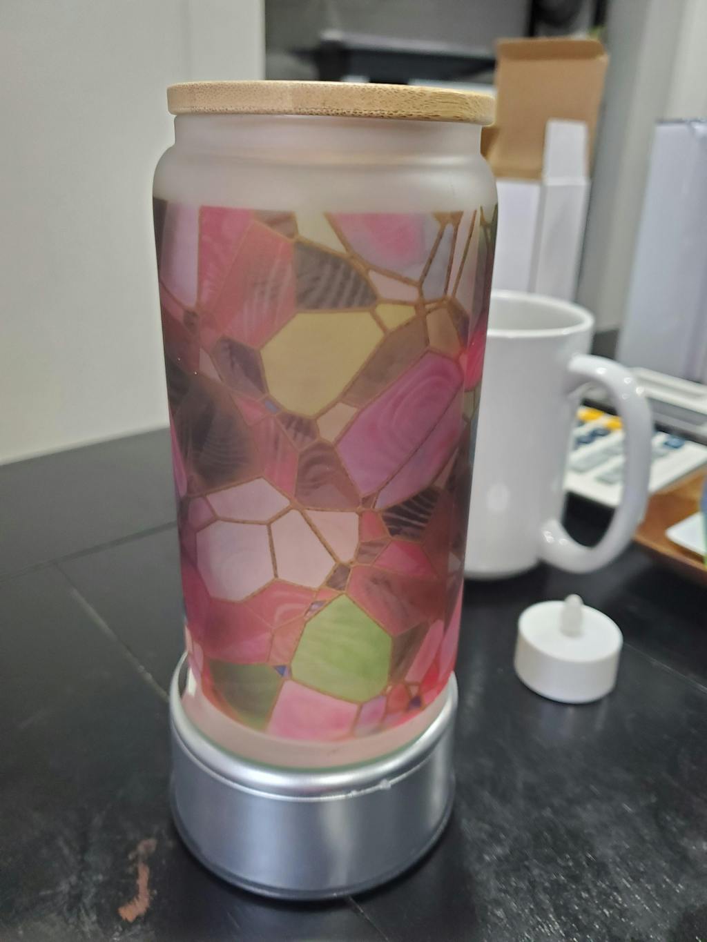16 oz Sublimation Blank Frosted Glass Jar Tumbler with Bamboo Lid