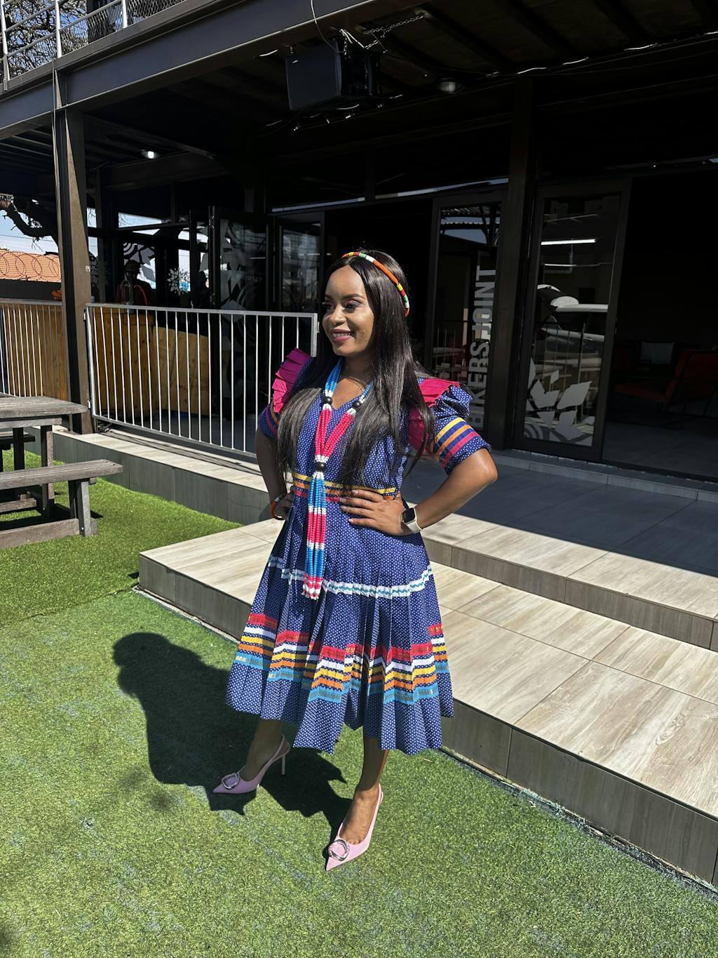 Manoko Pleated Dress In Blue Medu By Sepedi Bapedi