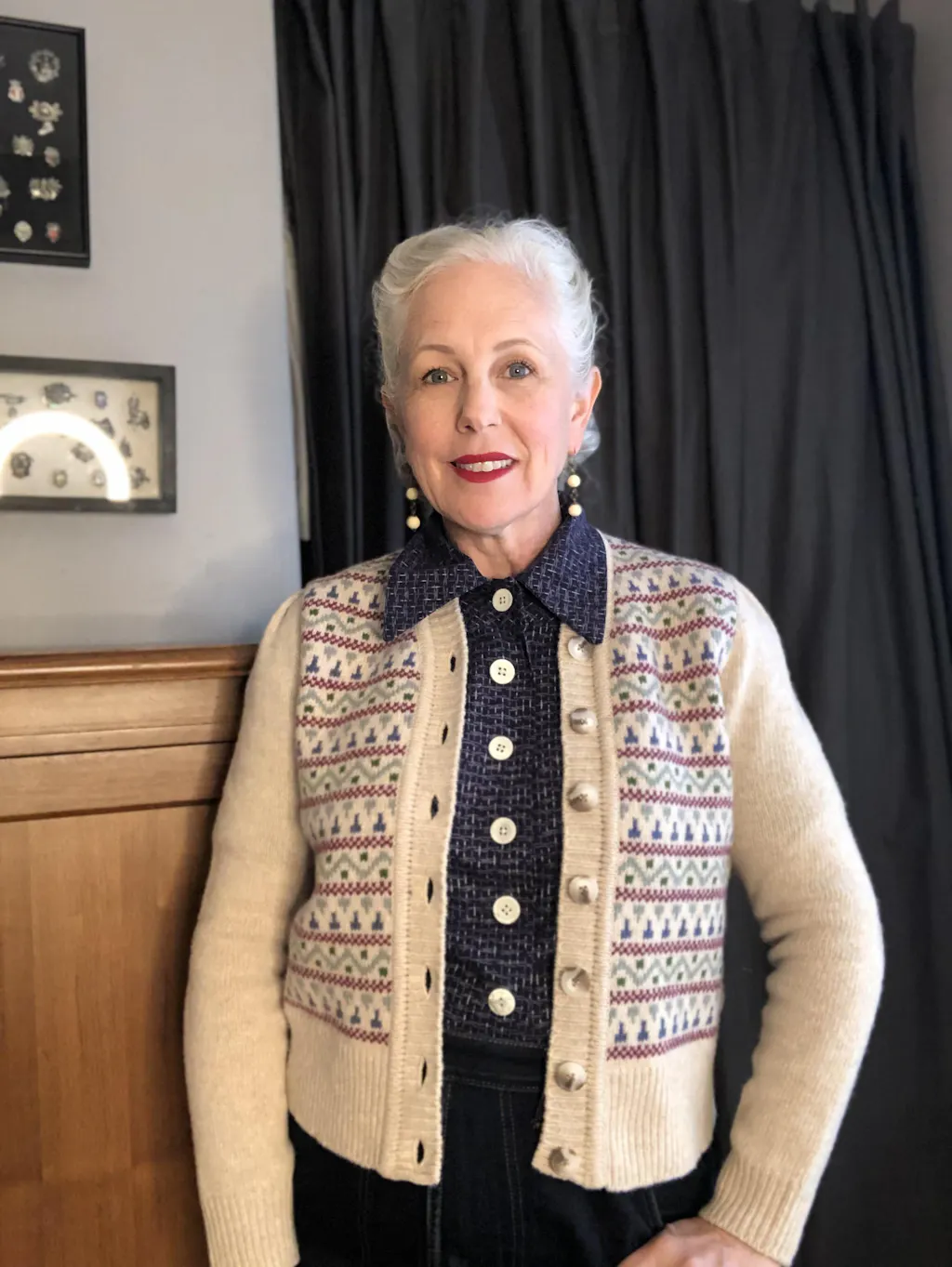 1940s vintage style cardigan - Merino - Cream with pattern - Rosemary ...