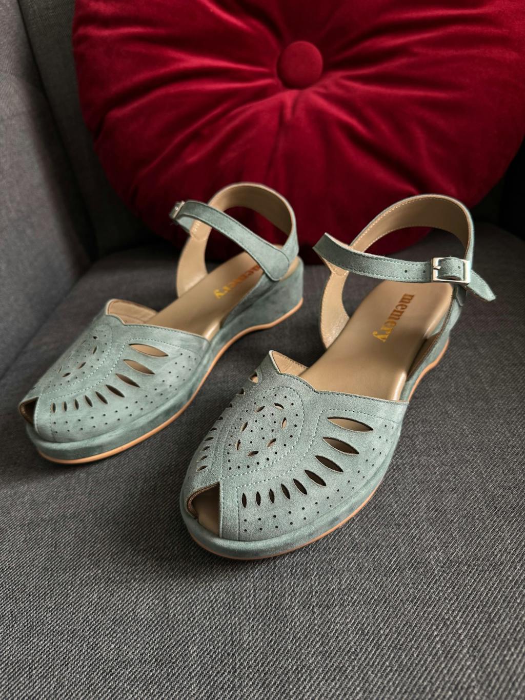 1940s / 50s suede wedge sandals - Lavender - Ella – memery